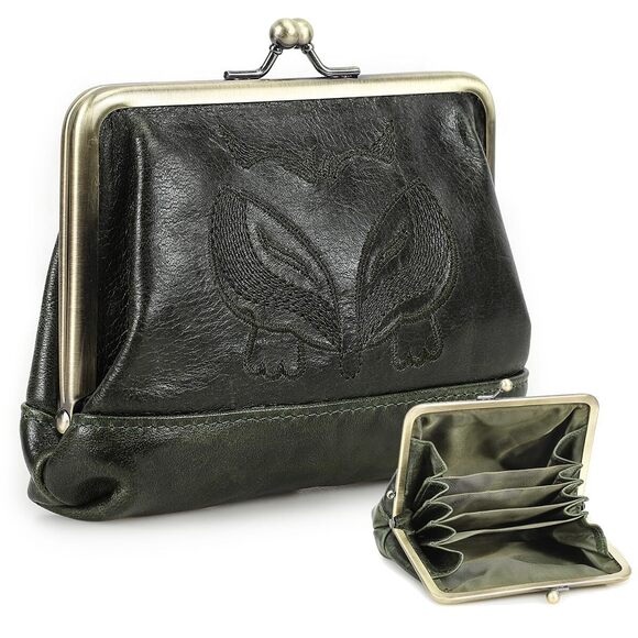 Bags | 102 Full Grain Leather Kiss Lock Coin Purse Fox Embroidery Coin ...